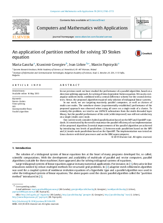 (PDF) An application of partition method for solving 3D Stokes equation