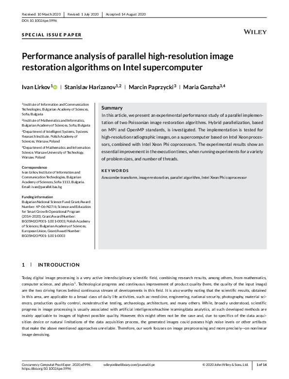 Pdf Performance Analysis Of Parallel High Resolution Image Restoration Algorithms On Intel