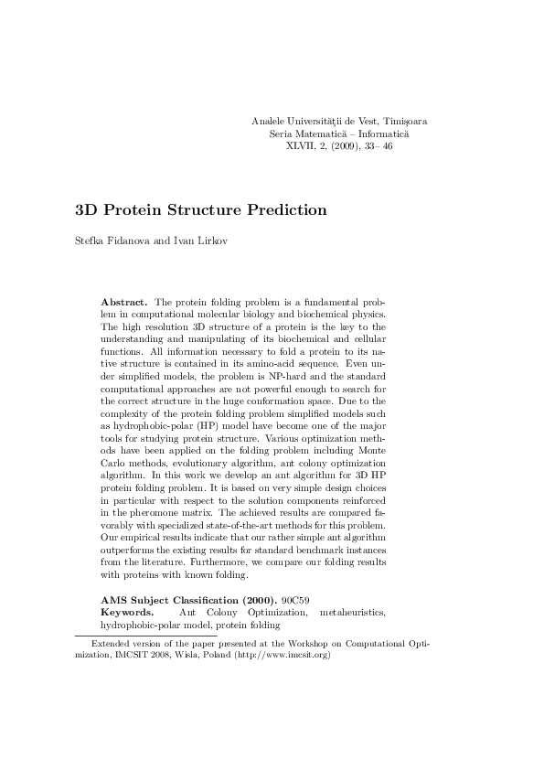 (PDF) 3D Protein Structure Prediction
