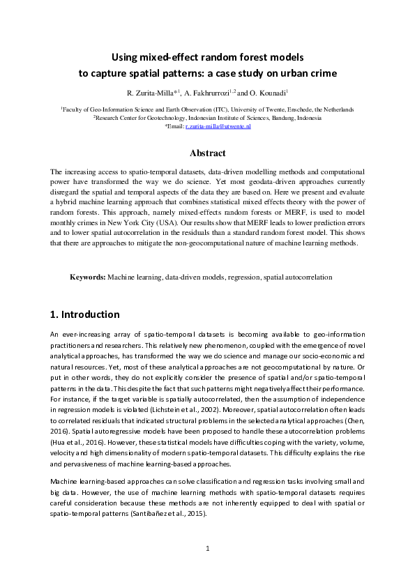 Pdf Using Mixed Effect Random Forest Models To Capture Spatial