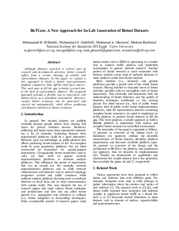 Pdf Botgen A New Approach For In Lab Generation Of Botnet Datasets