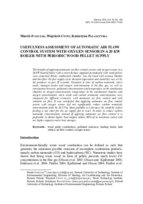 (PDF) Usefulness assessment of automatic air flow control system with oxygen sensor in a 20 kW ...