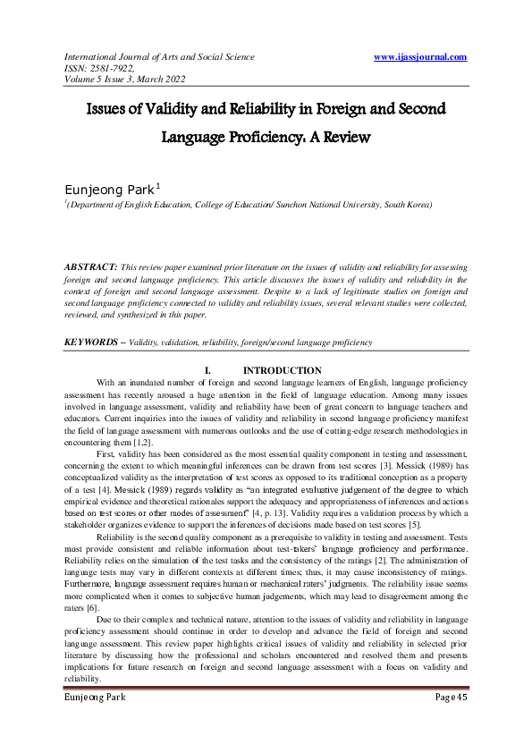Pdf Issues Of Validity And Reliability In Foreign And Second Language