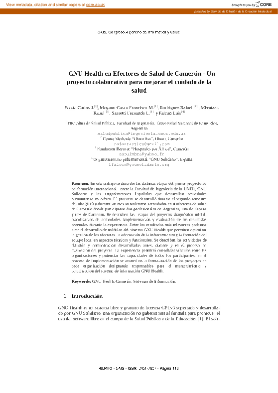 (PDF) GNU Health en Efectores de Salud de Camerún: un proyecto colaborativo para mejorar el ...