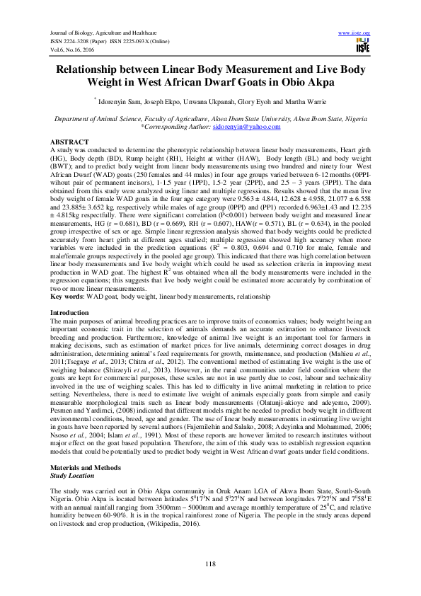 (PDF) Relationship between Linear Body Measurement and Live Body Weight ...