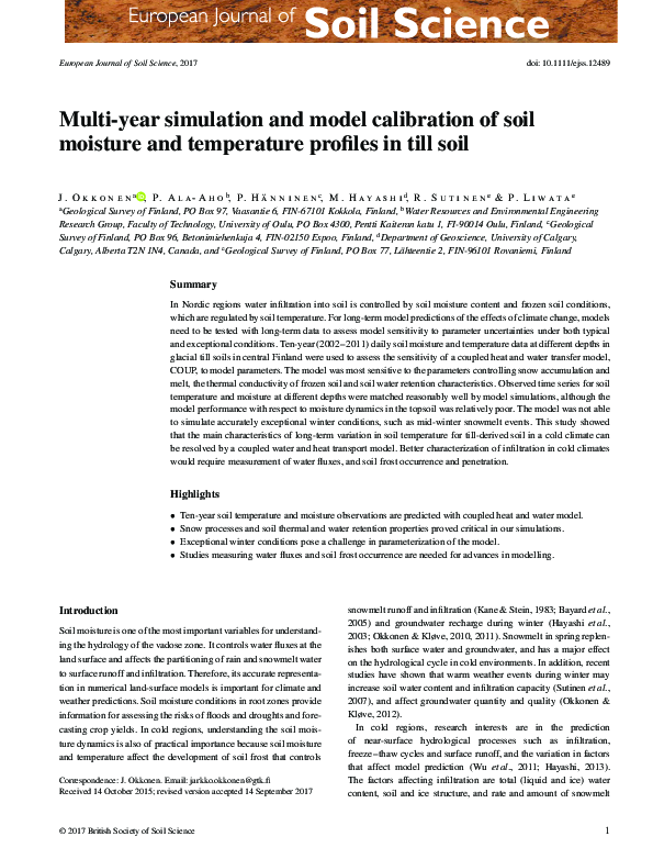 (PDF) Multi-year simulation and model calibration of soil moisture and temperature profiles in ...