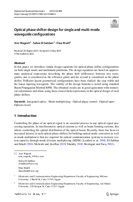 (PDF) Optical Phase Shifter Design for Single and Multi-Mode Waveguide ...