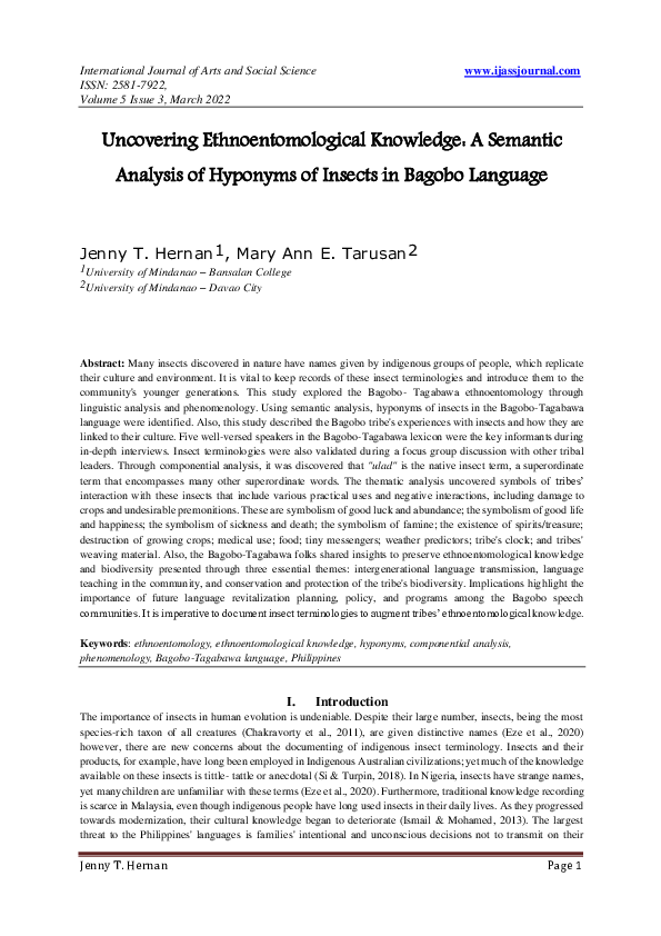 (PDF) Uncovering Ethnoentomological Knowledge: A Semantic Analysis of ...