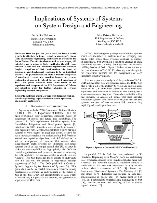 (PDF) Implications of systems of systems on system design and engineering