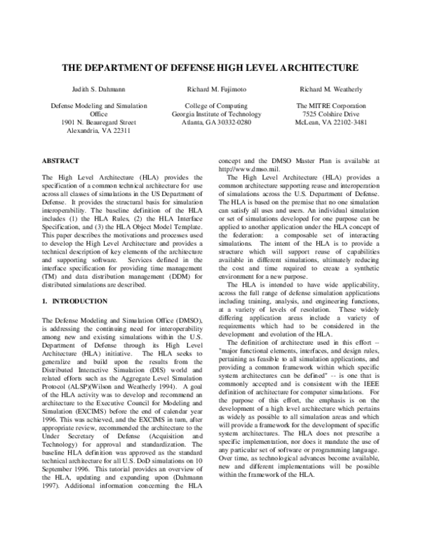 (PDF) The Department of Defense High Level Architecture