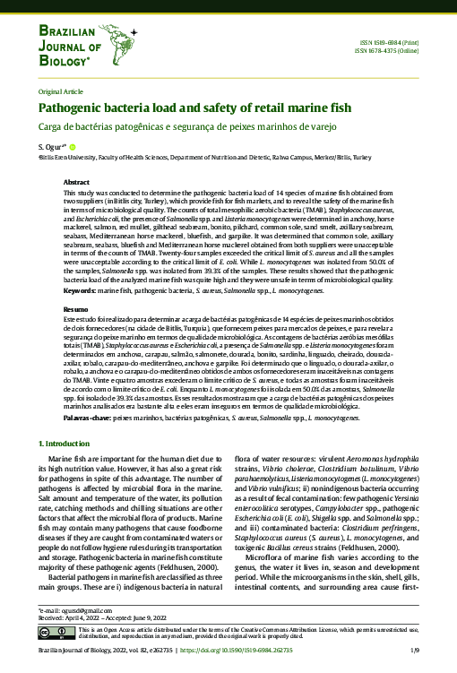 (PDF) Pathogenic bacteria load and safety of retail marine fish