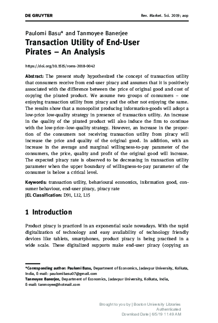(PDF) Transaction Utility of End-User Pirates – An Analysis | paulomi ...