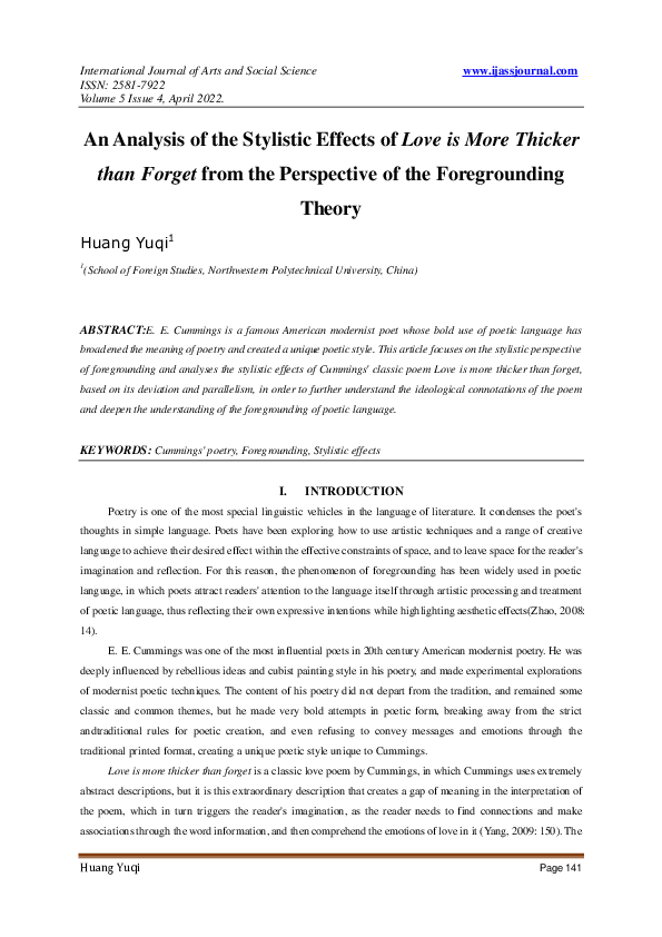 (PDF) An Analysis of the Stylistic Effects of Love is More Thicker than Forget from the ...