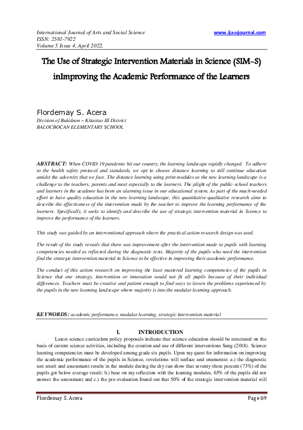 (PDF) The Use of Strategic Intervention Materials in Science (SIM-S ...