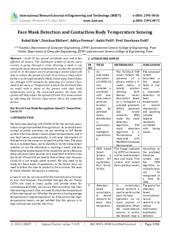 (PDF) Face Mask Detection and Contactless Body Temperature Sensing