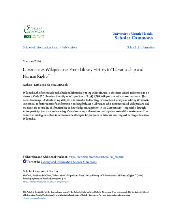 (PDF) Librarians as Wikipedians-From Library History to Librarianship ...