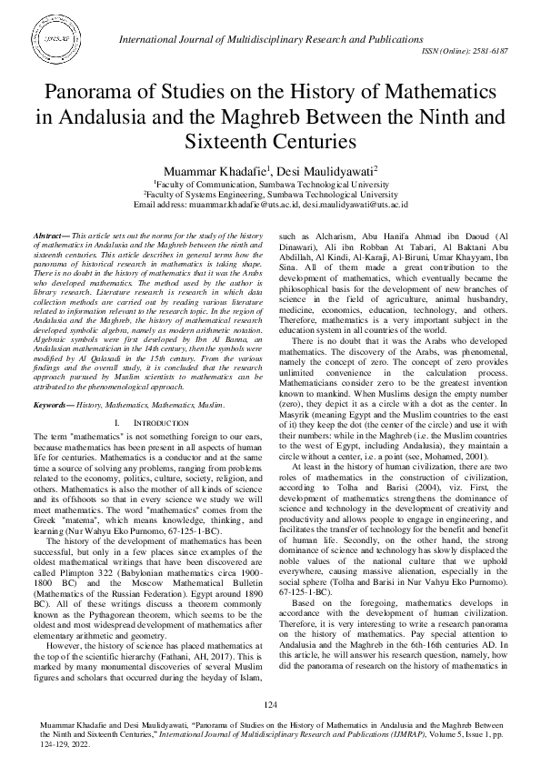 (PDF) Panorama of Studies on the History of Mathematics in Andalusia ...