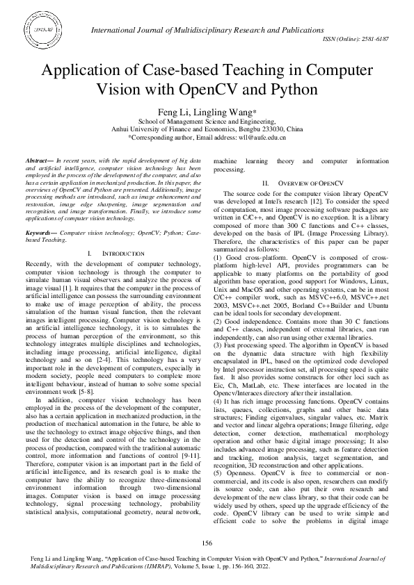 (PDF) Application of Case-based Teaching in Computer Vision with OpenCV and Python