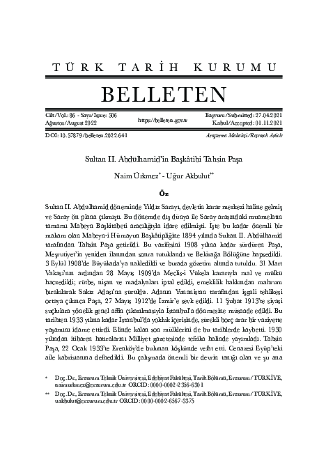 (PDF) Sultan II. Abdülhamid'in Başkâtibi Tahsin Paşa (Tahsin Pasha ...