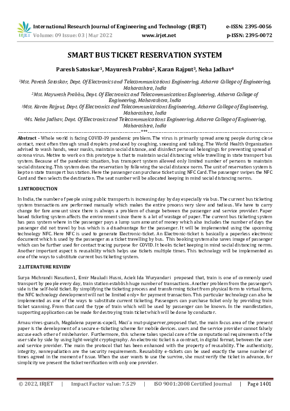 (PDF) SMART BUS TICKET RESERVATION SYSTEM (PDF) SMART BUS TICKET RESERVATION SYSTEM