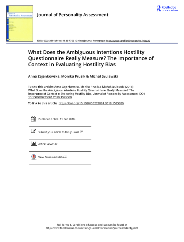 (PDF) What Does the Ambiguous Intentions Hostility Questionnaire Really ...