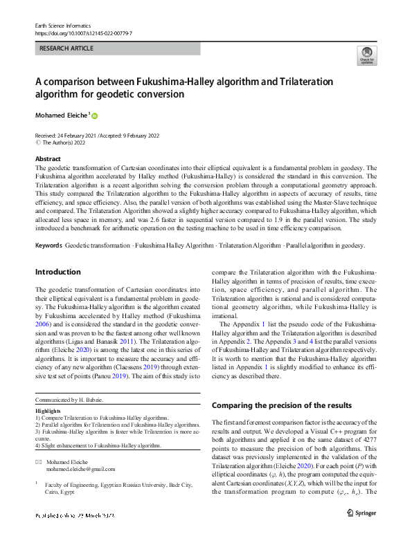 Pdf A Comparison Between Fukushima Halley Algorithm And Trilateration