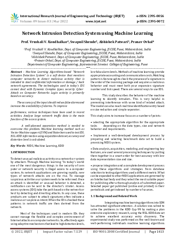 (PDF) Network Intrusion Detection System using Machine Learning