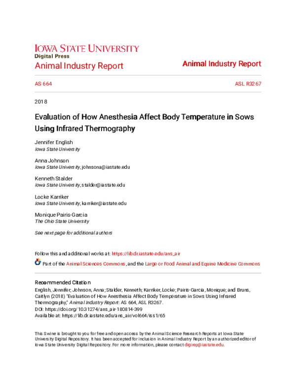Evaluation of How Anesthesia Affect Body Temperature in Sows Using ...