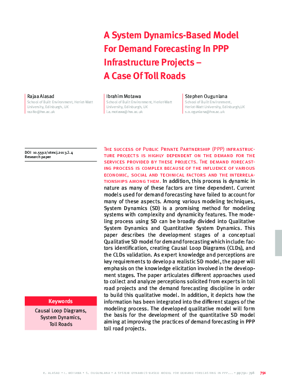 Pdf A System Dynamics Based Model For Demand Forecasting In Ppp Infrastructure Projects A