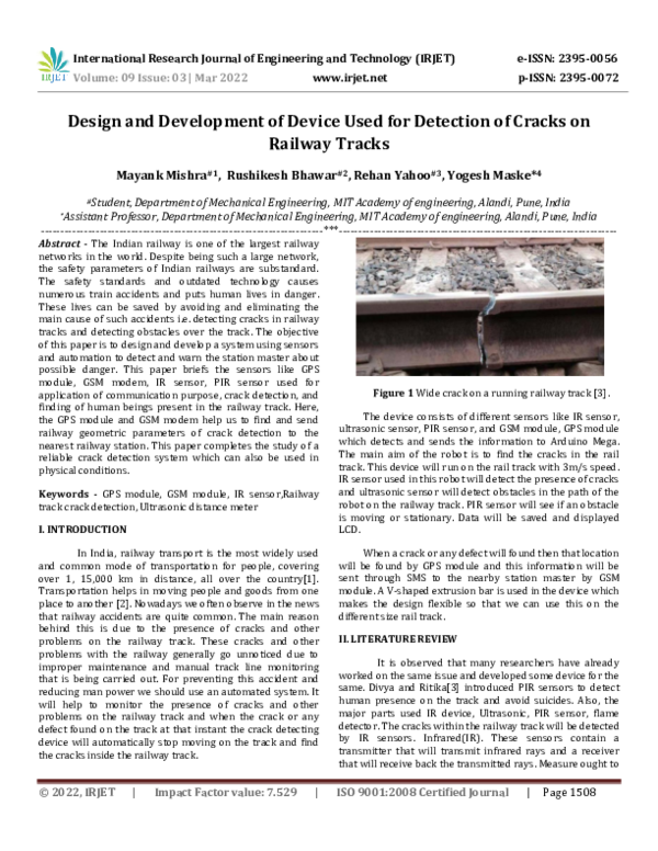 (PDF) Design and Development of Device Used for Detection of Cracks on ...