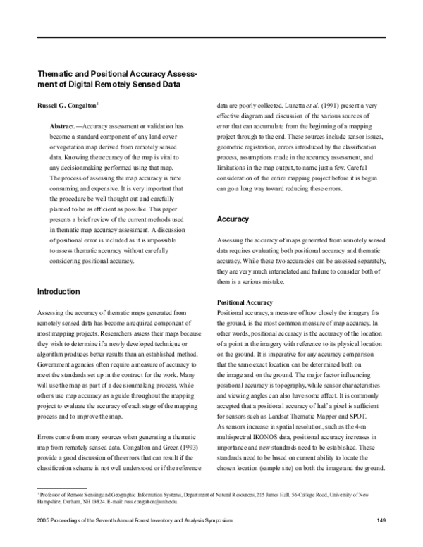 Pdf Thematic And Positional Accuracy Assessment Of Digital Remotely Sensed Data