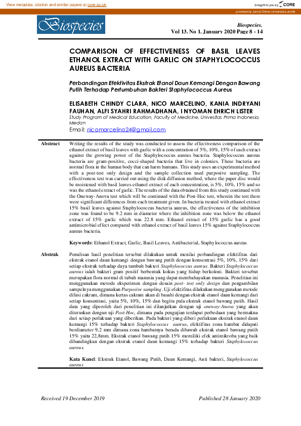 (PDF) Comparison of Effectiveness of Basil Leaves Ethanol Extract with ...