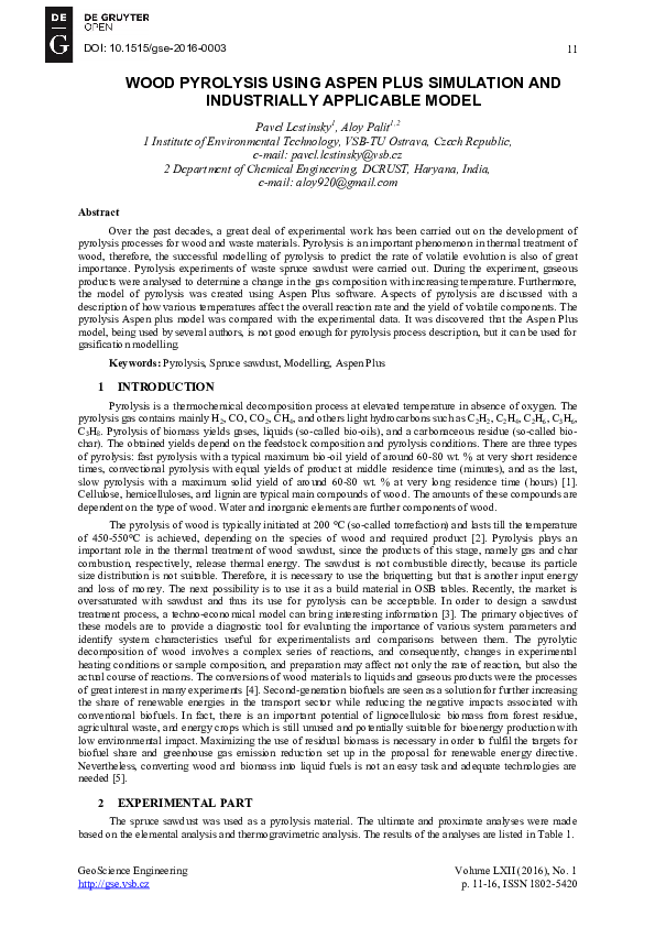 (PDF) Wood Pyrolysis Using Aspen Plus Simulation and Industrially ...