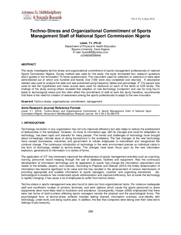 (PDF) Techno-Stress and Organizational Commitment of Sports Management ...