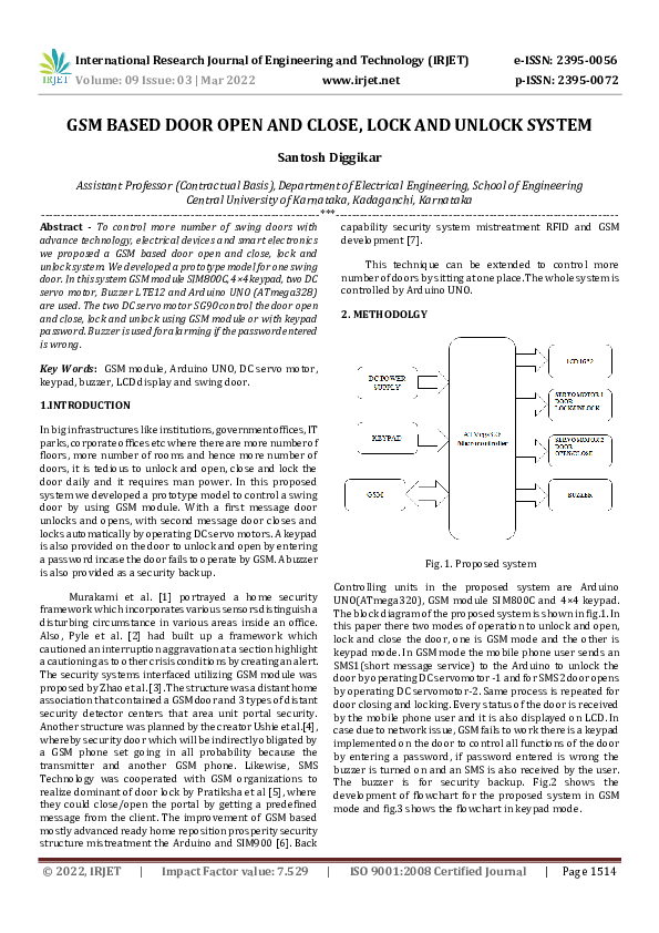 (PDF) GSM BASED DOOR OPEN AND CLOSE, LOCK AND UNLOCK SYSTEM