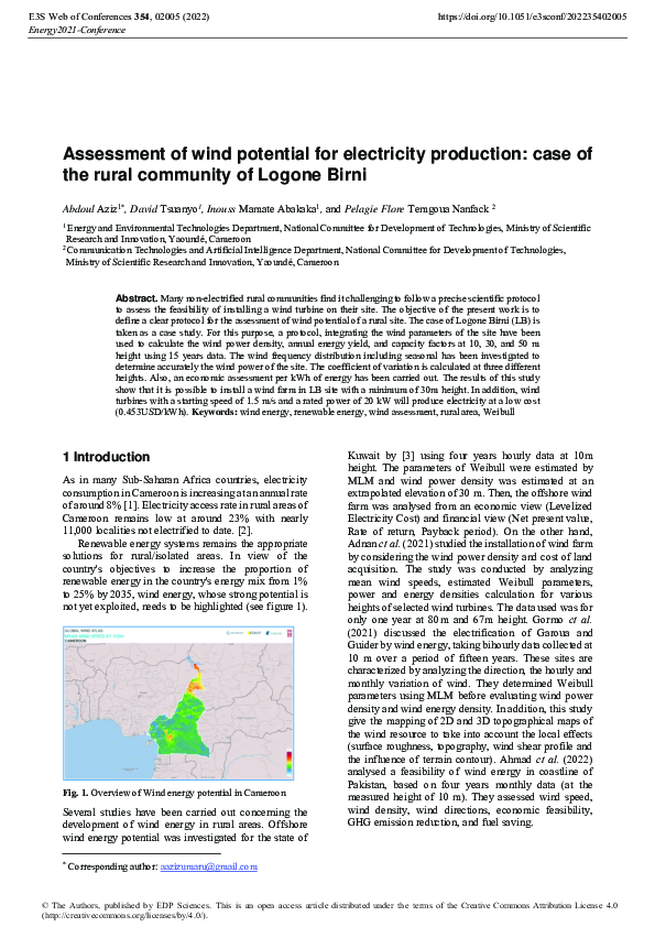 (PDF) Assessment of wind potential for electricity production: case of ...