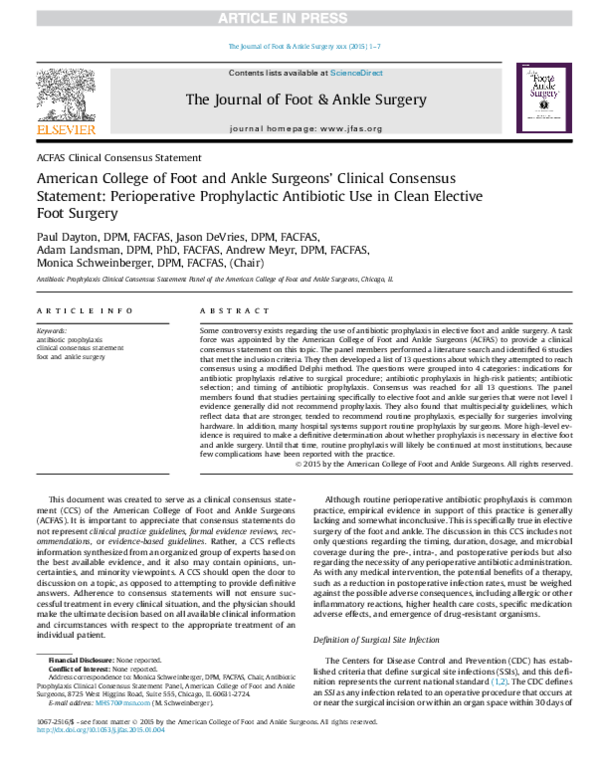(PDF) American college of foot and ankle surgeons' clinical consensus ...