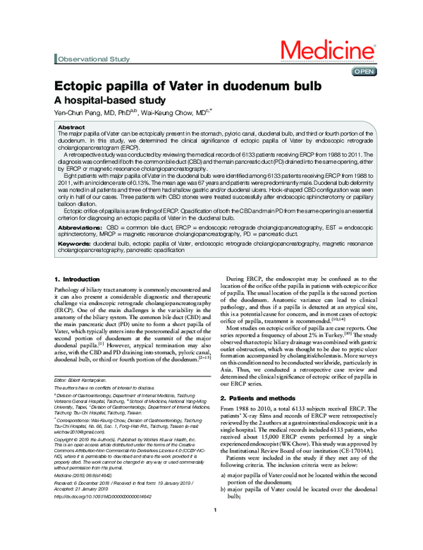 (PDF) Ectopic papilla of Vater in duodenum bulb | 彥鈞 彭 - Academia.edu