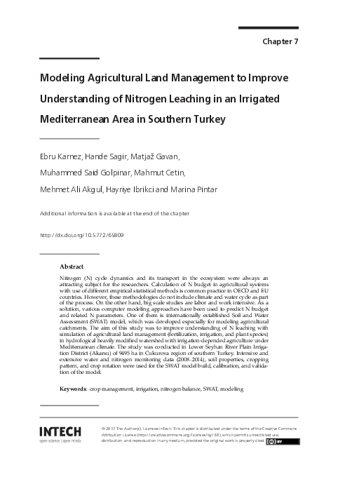 (PDF) Modeling Agricultural Land Management to Improve Understanding of Nitrogen Leaching in an ...