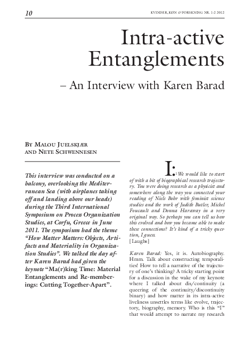 (PDF) Intra-active Entanglements – An Interview with Karen Barad