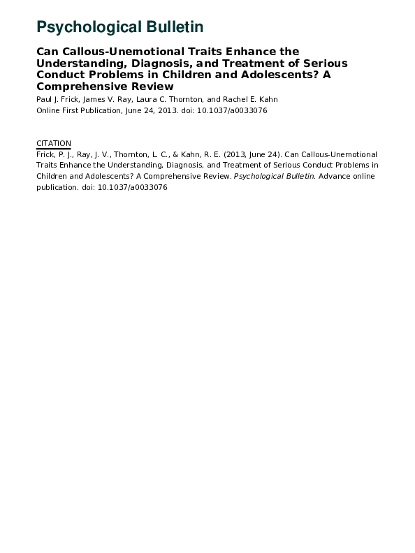 (PDF) Can callous-unemotional traits enhance the understanding ...
