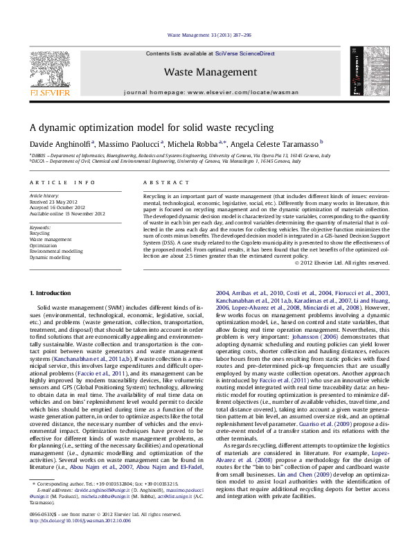 (PDF) A dynamic optimization model for solid waste recycling