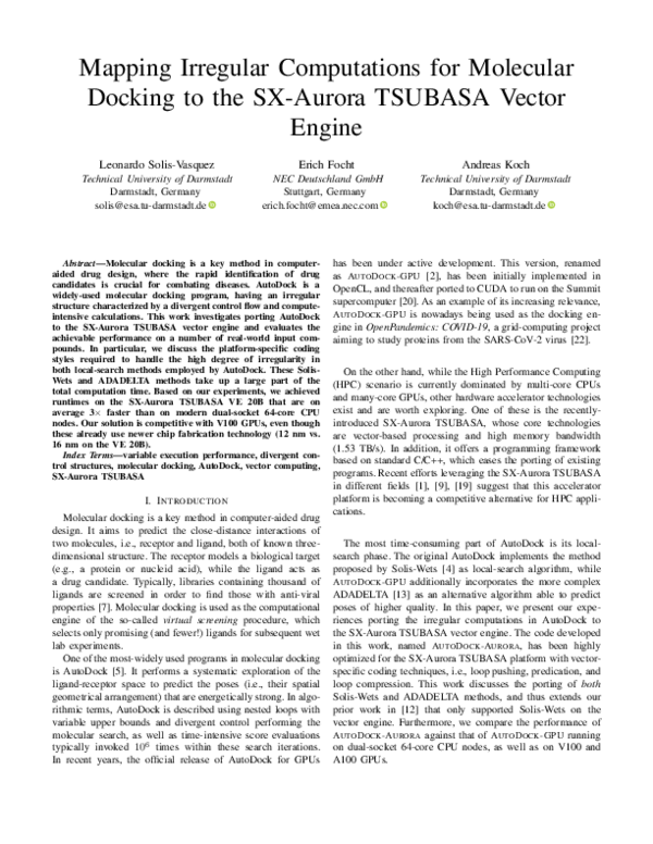 (PDF) Mapping Irregular Computations for Molecular Docking to the SX-Aurora TSUBASA Vector Engine