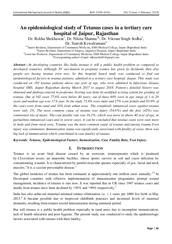 (PDF) An epidemiological study of Tetanus cases in a tertiary care ...
