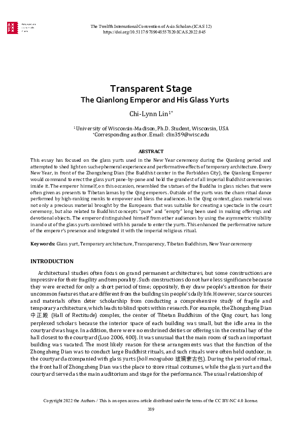 (PDF) Transparent Stage: The Qianlong Emperor and His Glass Yurts