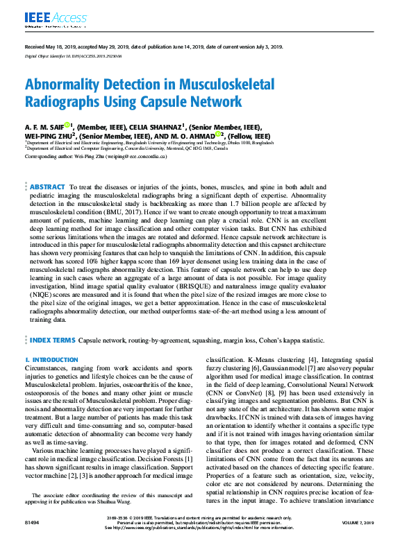 Pdf Abnormality Detection In Musculoskeletal Radiographs Using Capsule Network