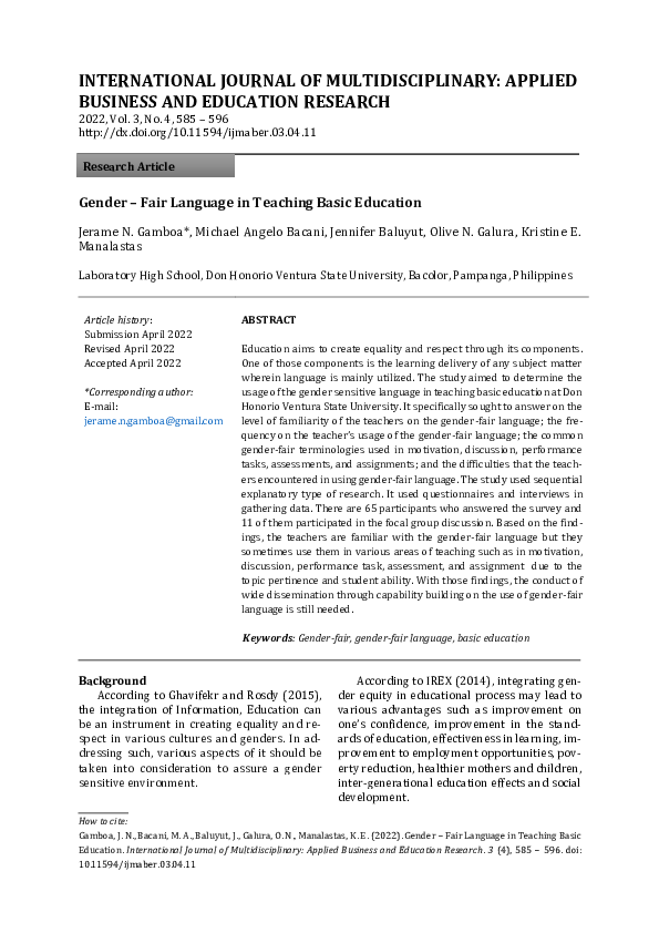 (PDF) Gender – Fair Language in Teaching Basic Education