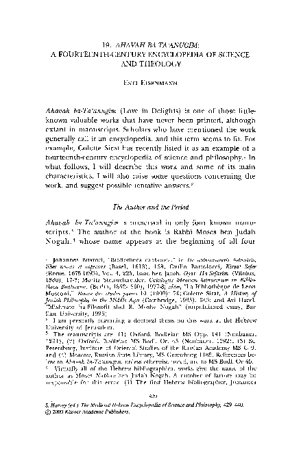 (PDF) AhavahBa TaAnugim : A Fourteenth-Century Encyclopedia of Science ...
