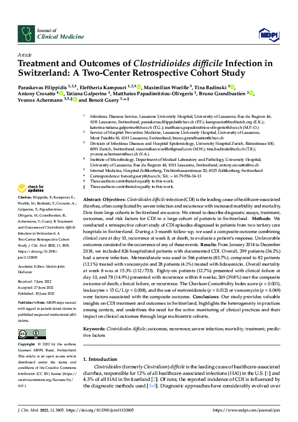 (PDF) Treatment and Outcomes of Clostridioides difficile Infection in ...