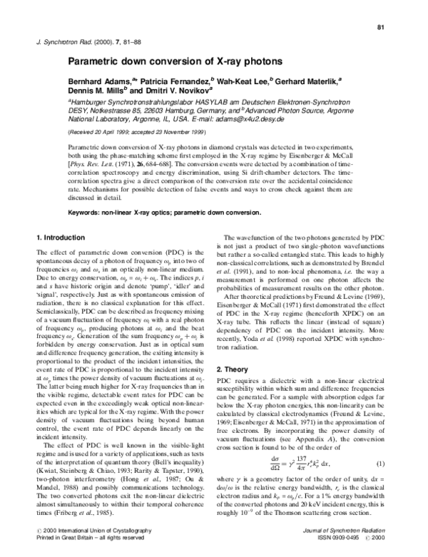 (PDF) Parametric down conversion of X-ray photons | Wah-keat Lee - Academia.edu